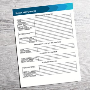 Travel Preferences Microsoft Office Form, Personalized Travel Forms ...