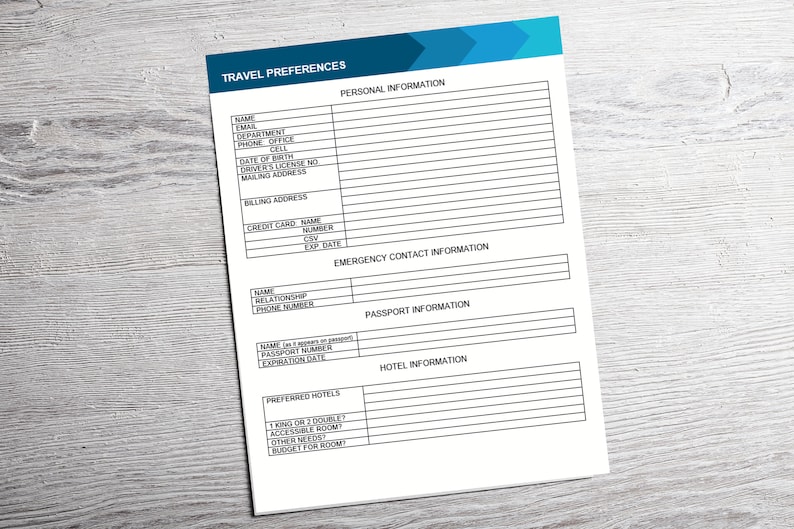 Travel Preferences Microsoft Office Form, Personalized Travel Forms ...