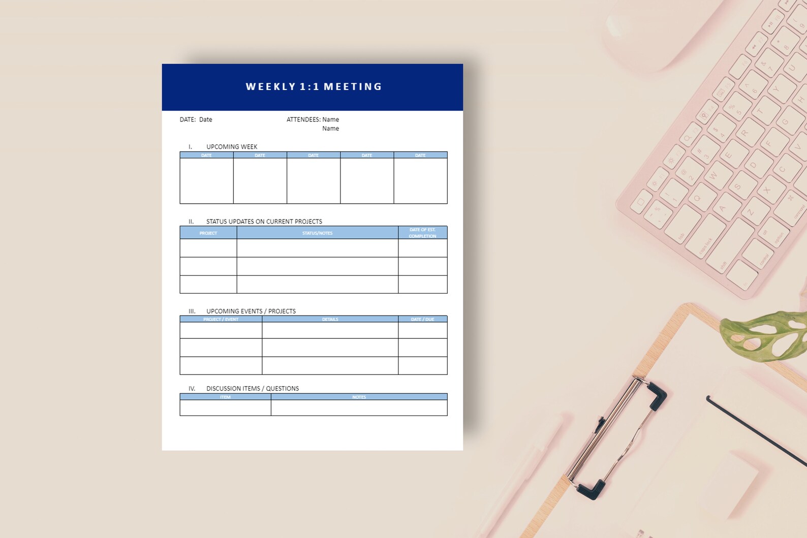 One-on-one Meeting Agenda Google Docs Form, Weekly Check-in Form ...