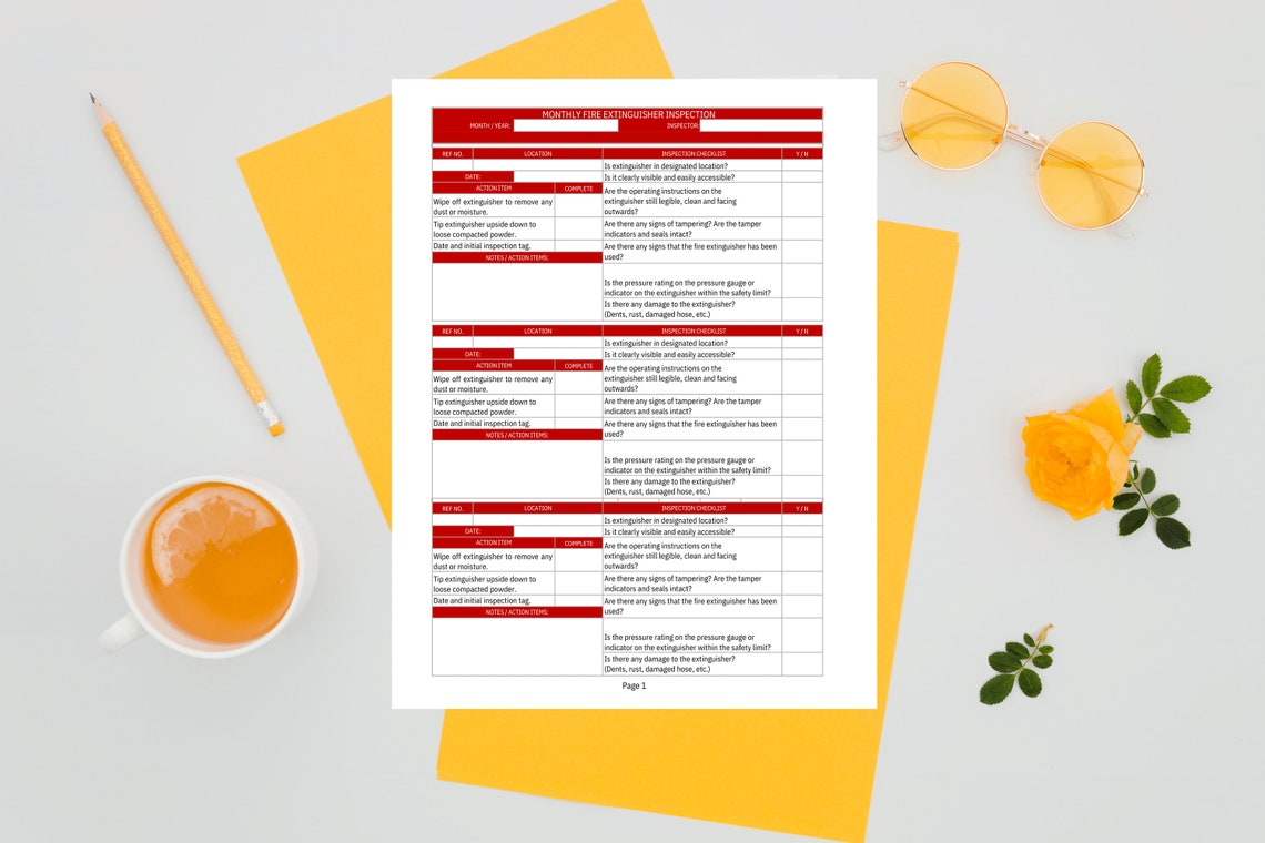 Fire Extinguisher Register and Monthly Inspection Form, Editable Excel ...