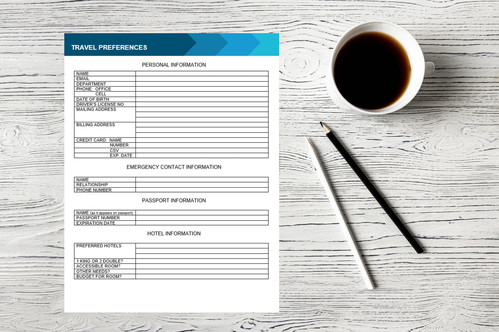 Travel Preferences Microsoft Office Form, Personalized Travel Forms ...