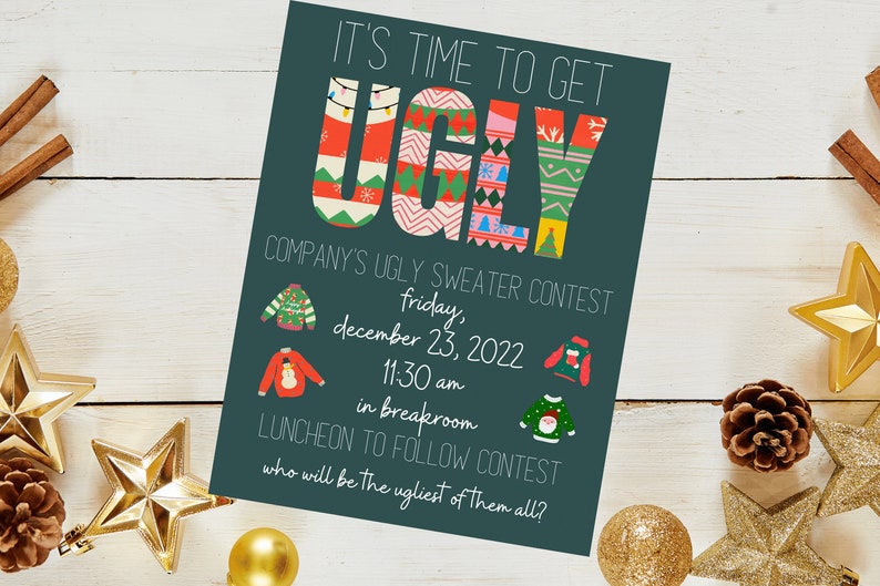 Editable Ugly Christmas Sweater Contest Flyer - Etsy