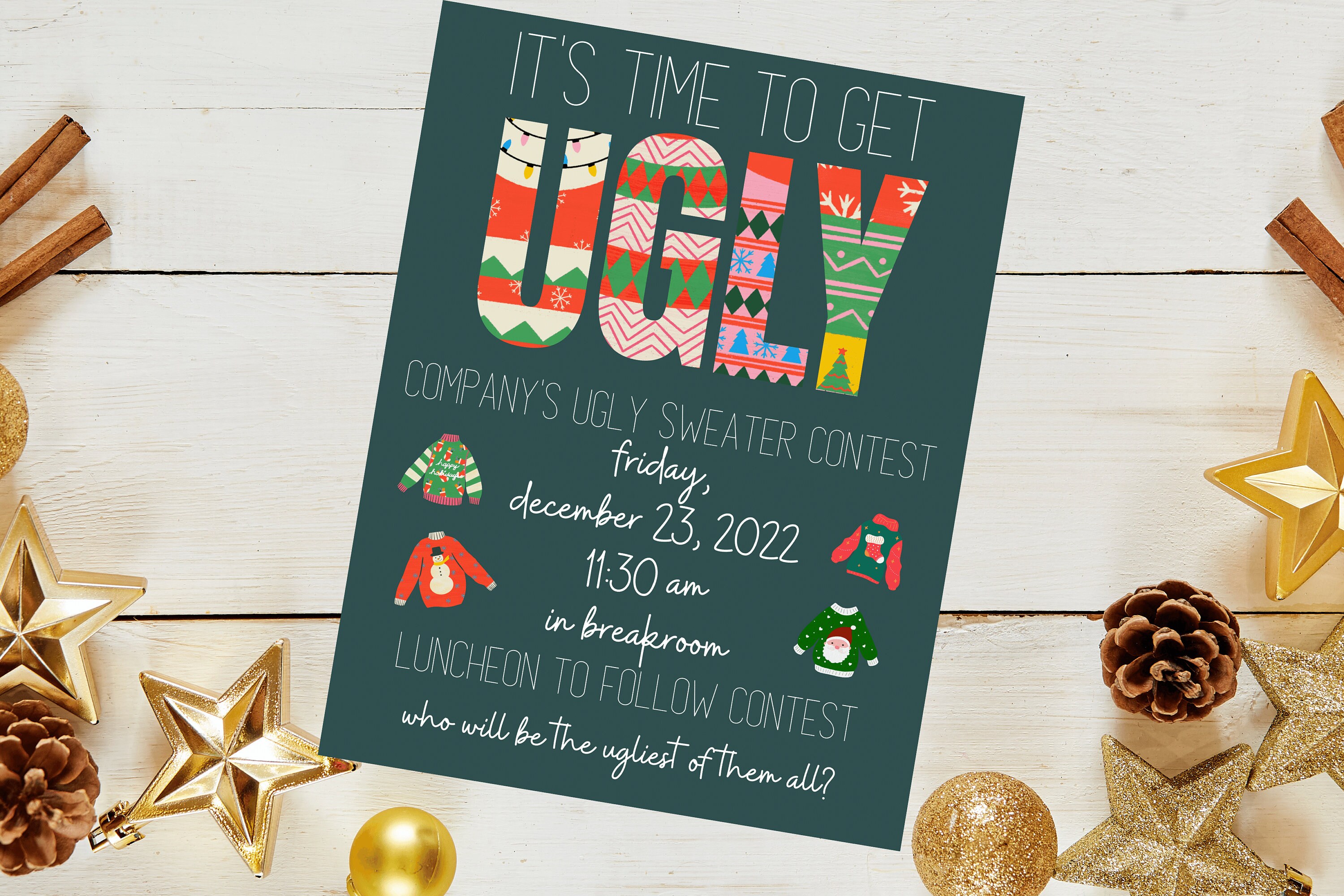Editable Ugly Christmas Sweater Contest Flyer - Etsy