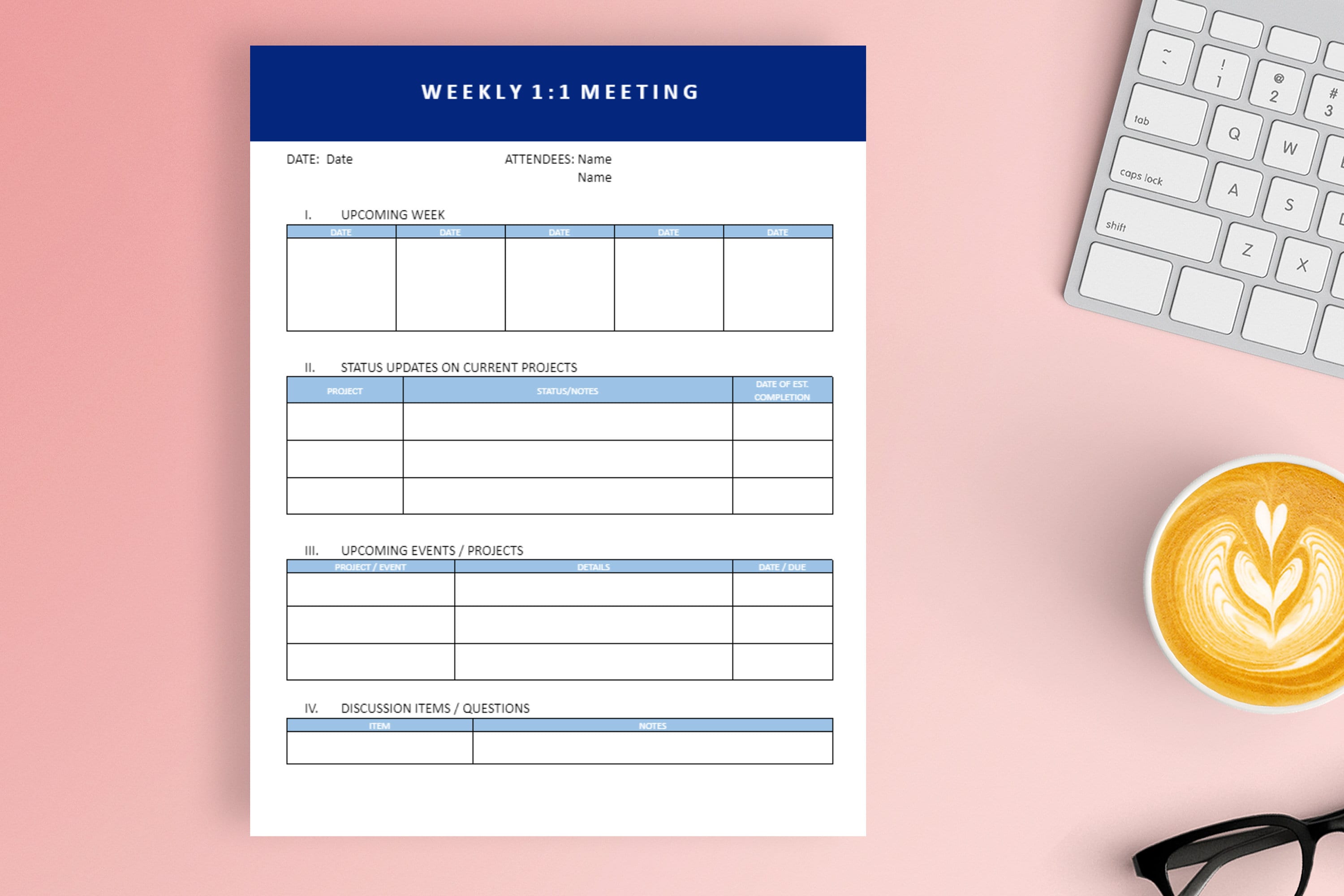 One-on-one Meeting Agenda Microsoft Word Form, Weekly Check-in Form ...