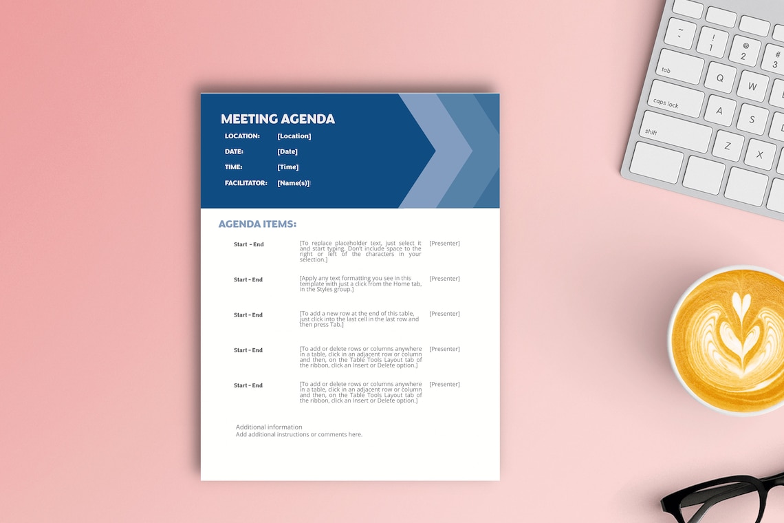 Meeting Agenda Template, Editable Microsoft Word Document, Meeting ...