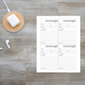 Printable Message Form, Missed Call PDF, Phone Message Memo Template ...