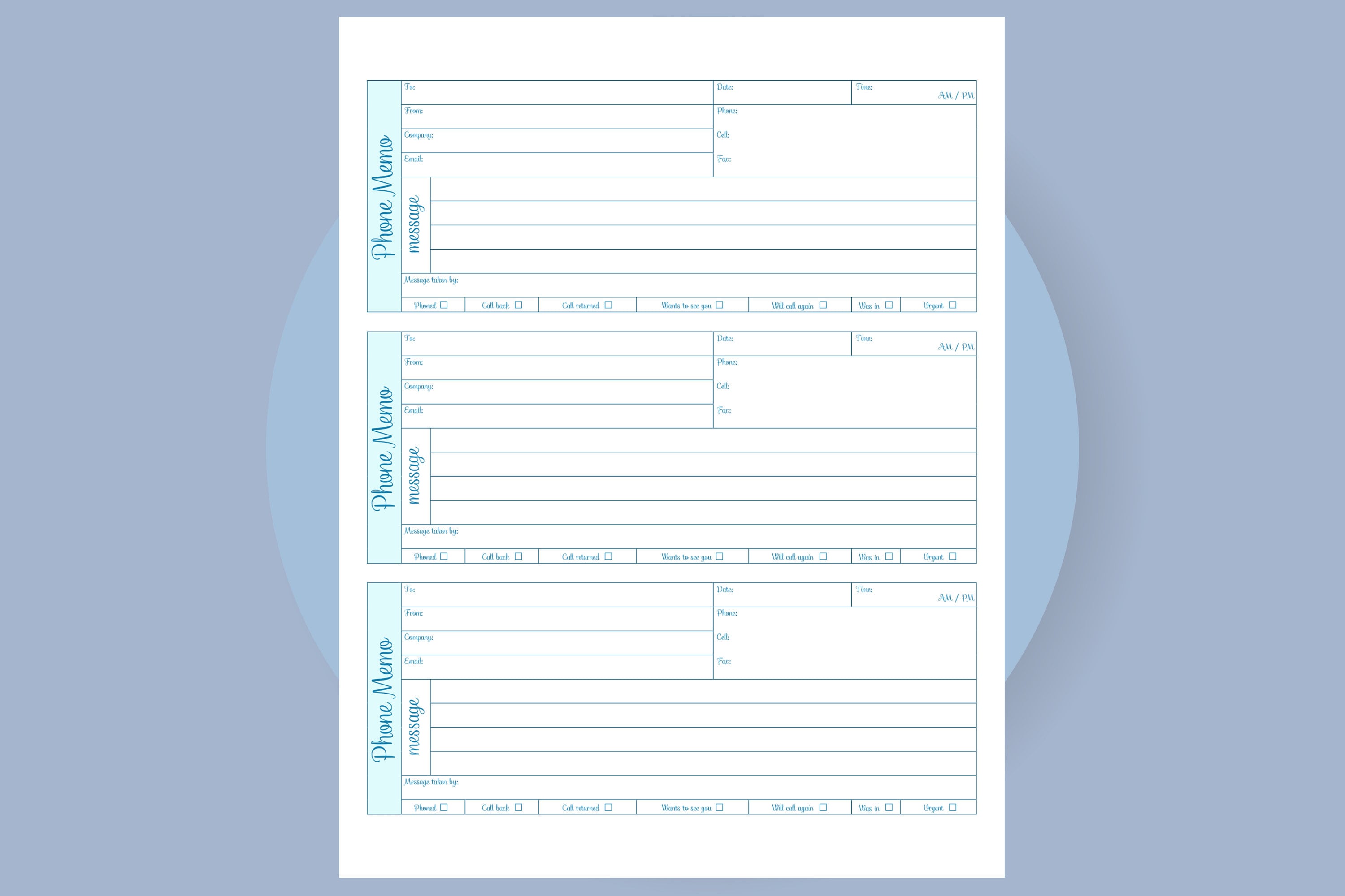 Printable Phone Memo Message Template, Missed Call Template for Office ...