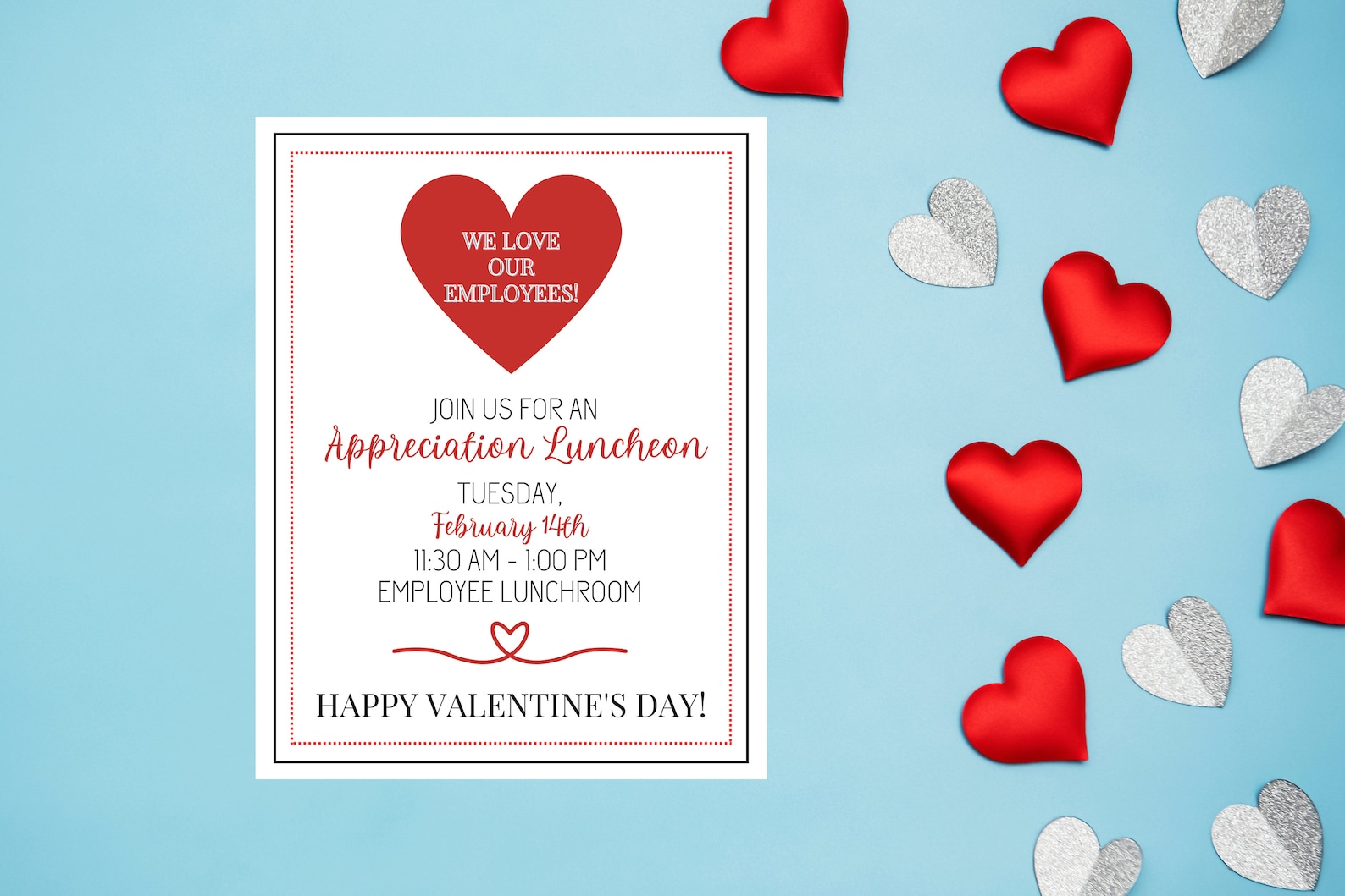 Employee Appreciation Luncheon Flyer for Valentine's Day, Editable ...