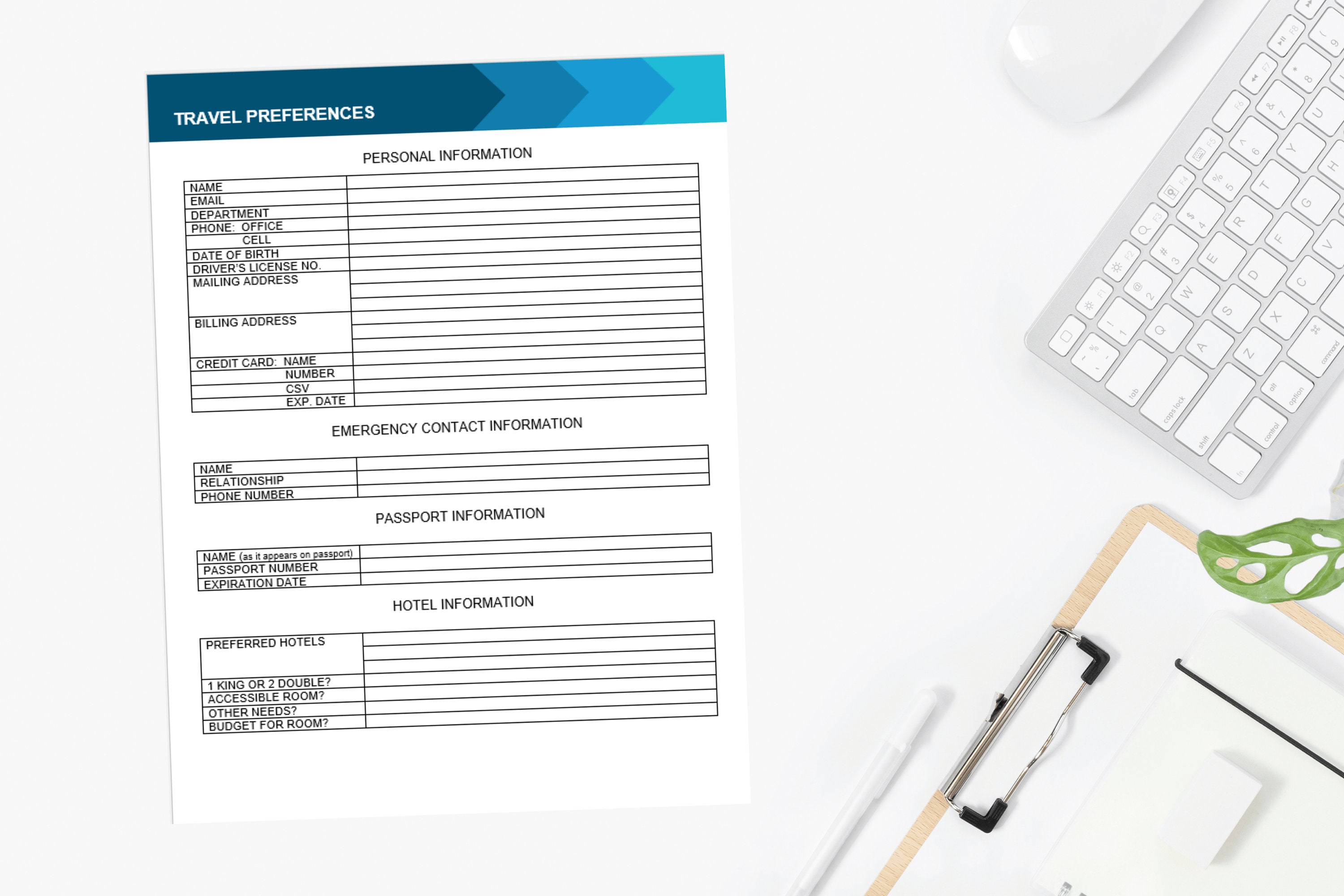 Travel Preferences Microsoft Office Form, Personalized Travel Forms ...