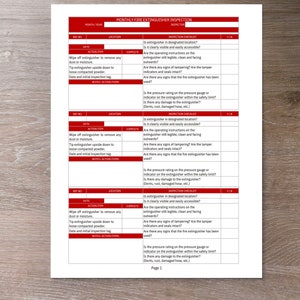 Fire Extinguisher Register and Monthly Inspection Form, Editable Excel ...