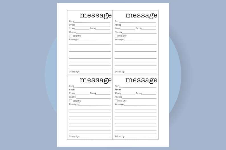 Printable Message Form, Missed Call PDF, Phone Message Memo Template ...