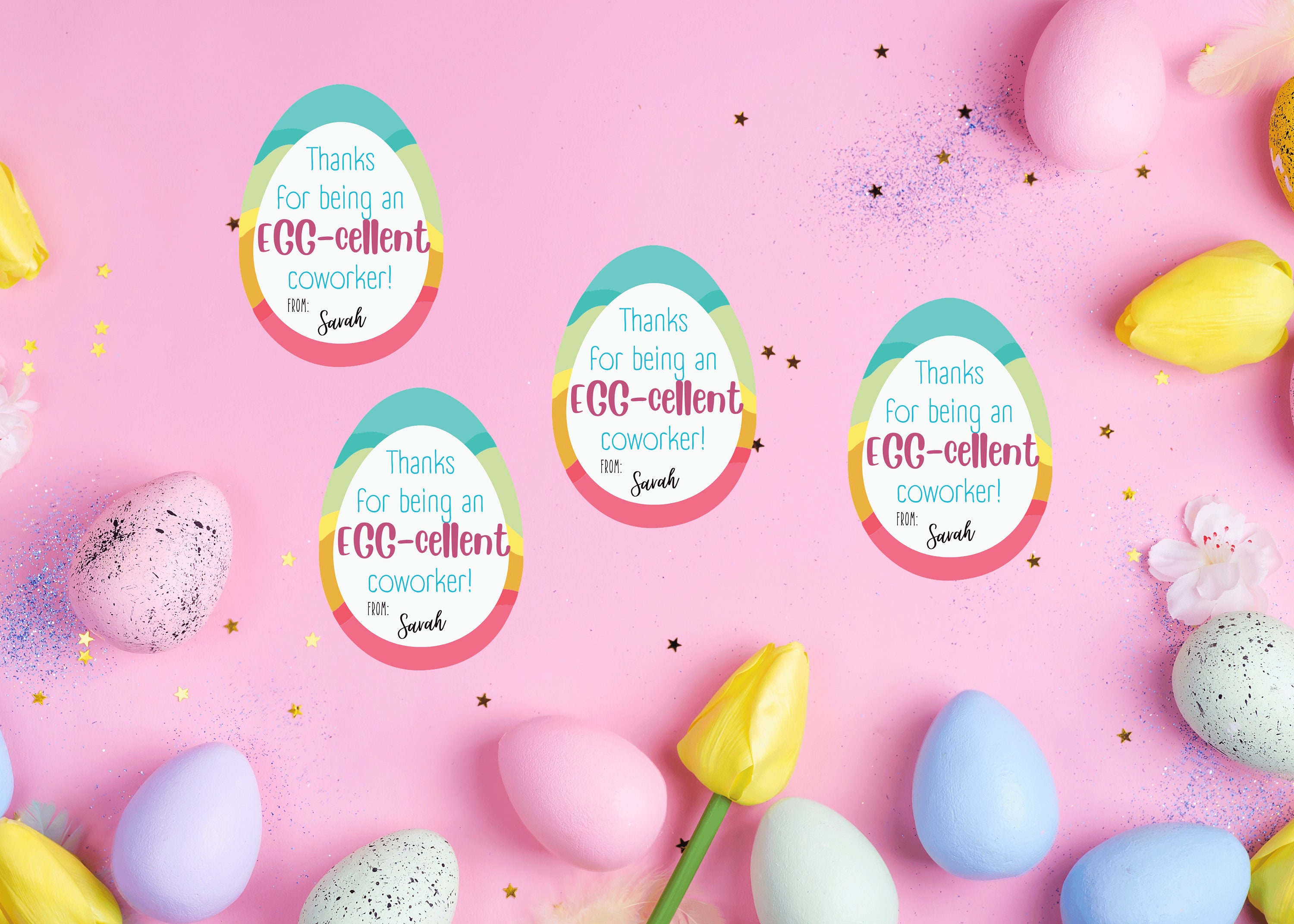 Editable Easter Egg-cellent Gift Tags, Easter Gift Tags for Coworkers ...