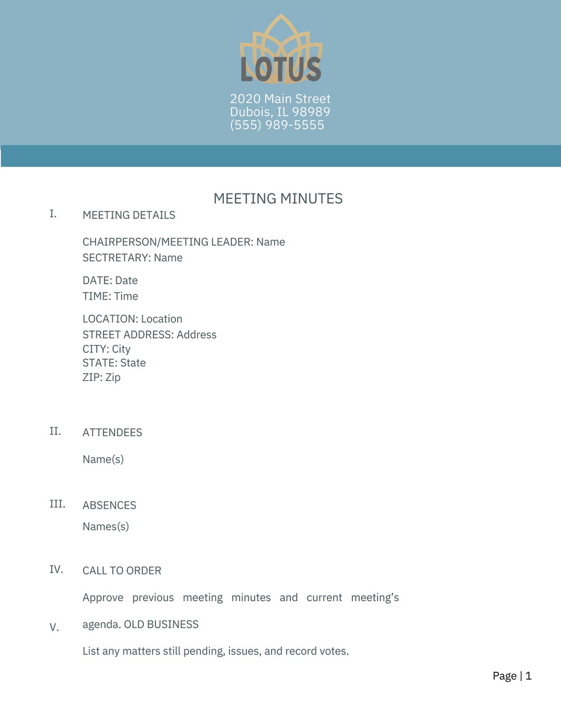 Formal Meeting Minutes Template - Fillable Word Document - Etsy