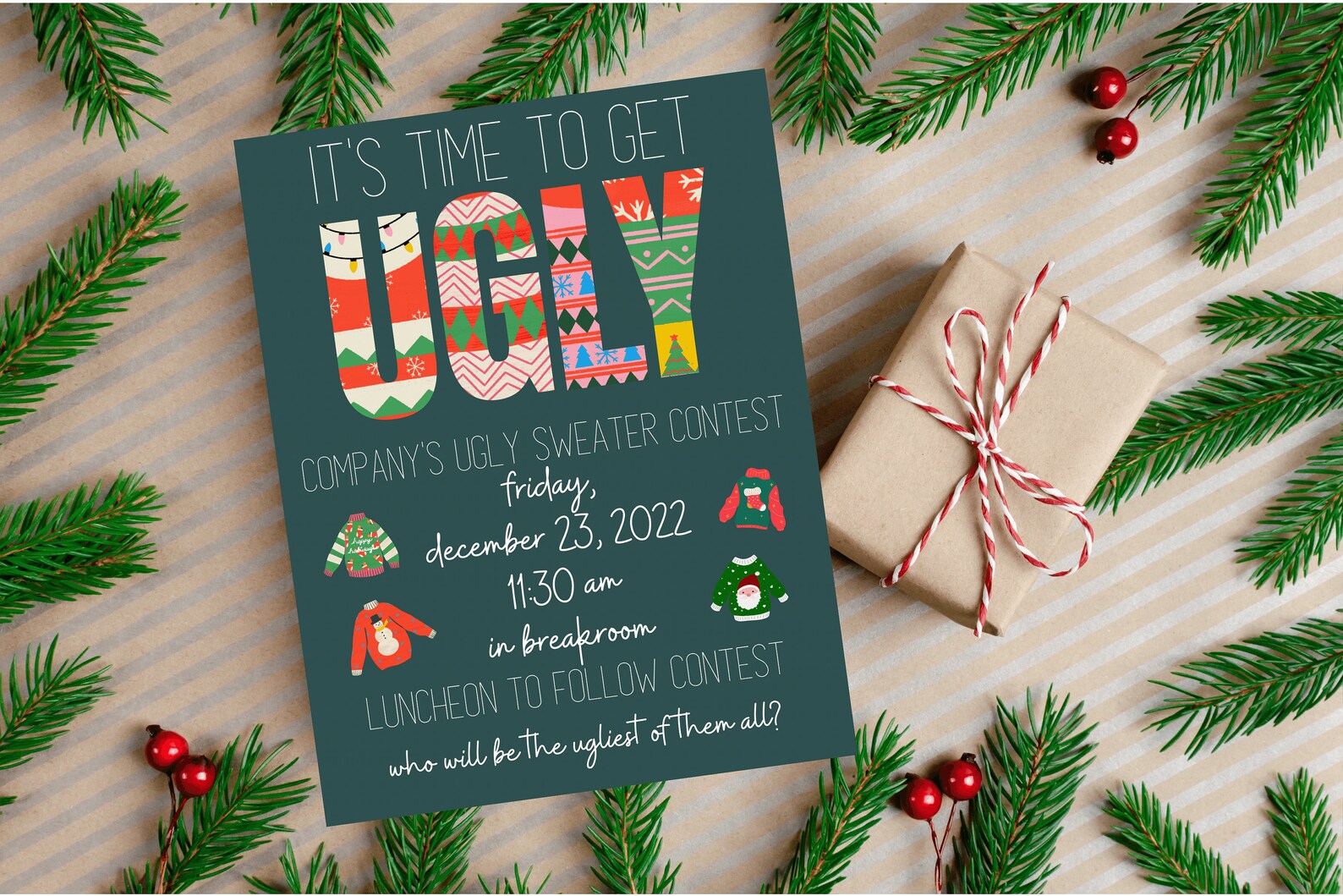 Editable Ugly Christmas Sweater Contest Flyer - Etsy