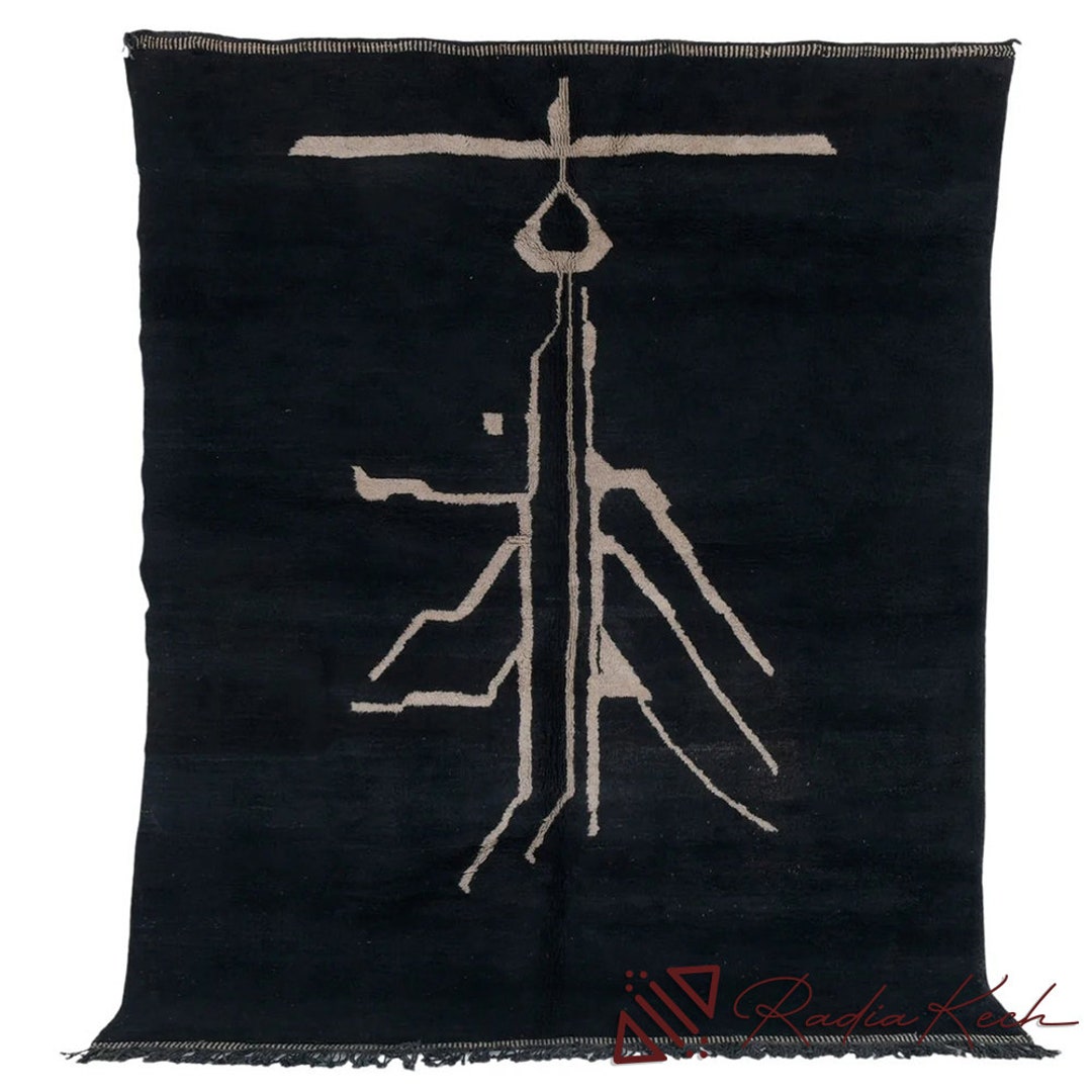 Black Abstract Rug With a Mid Century Modern Rug Design Handmade Using ...