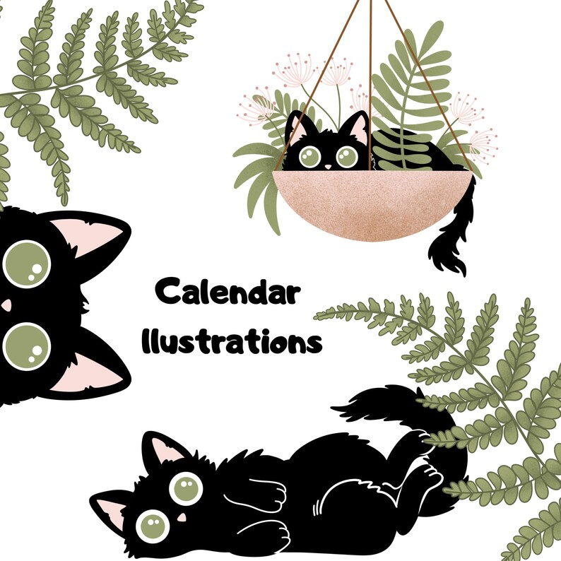 Adorable Cats Calendar Printable Calendar Undated Calendar Cute Blank ...