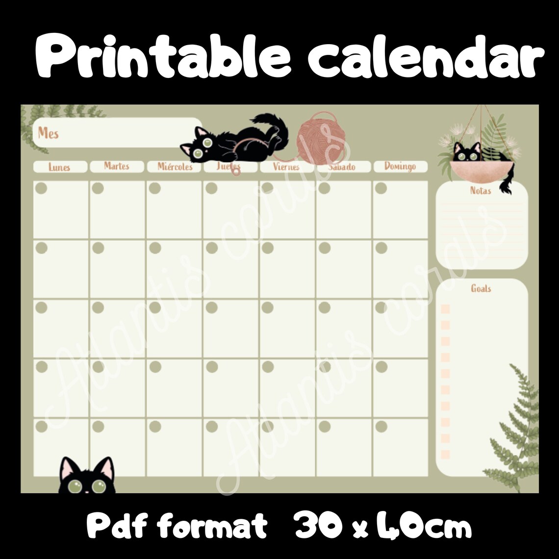 Adorable Cats Calendar Printable Calendar Undated Calendar Cute Blank ...
