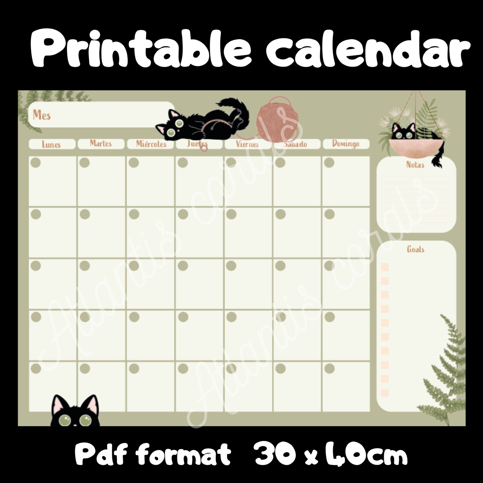Adorable Cats Calendar Printable Calendar Undated Calendar Cute Blank ...