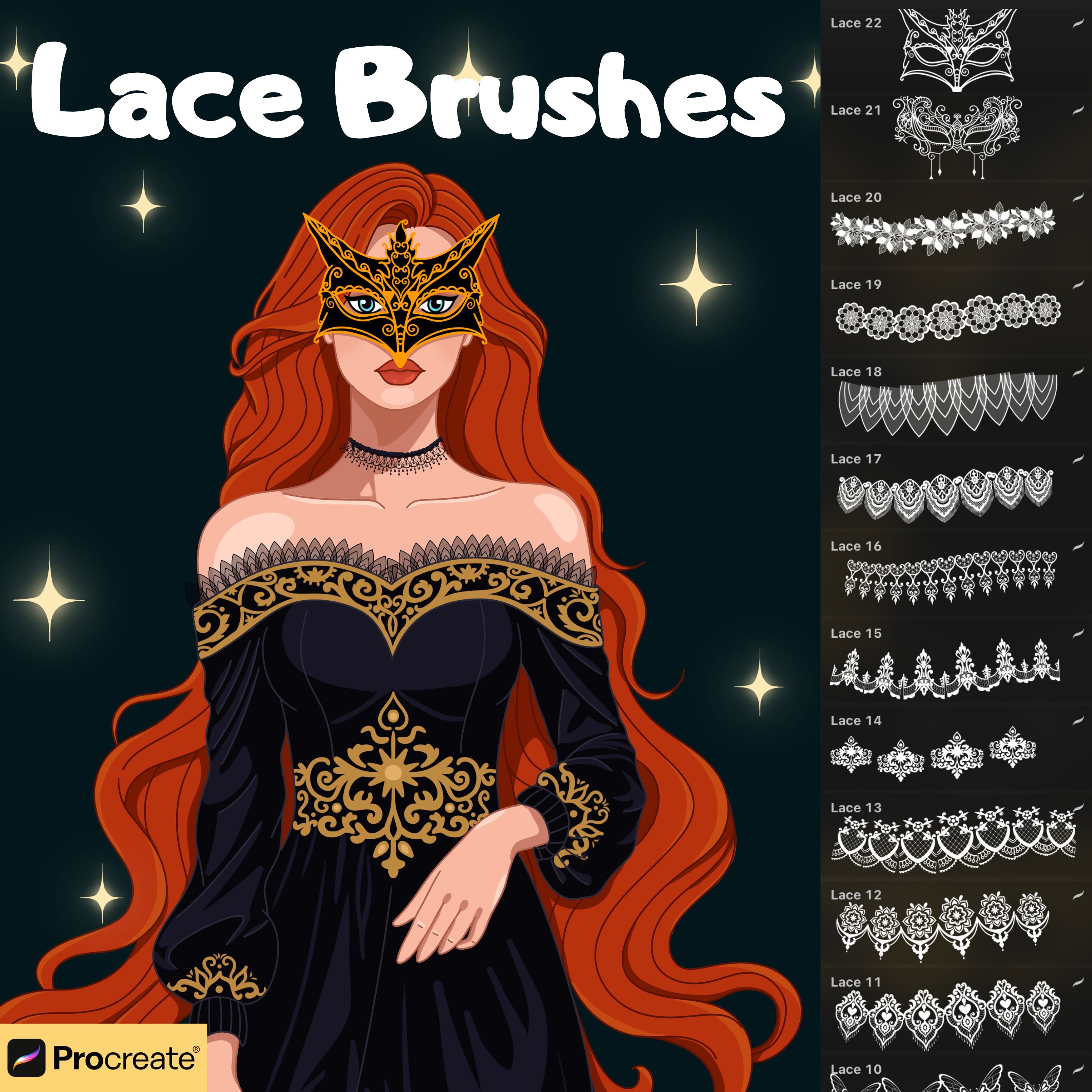 Lace Brushes Procreate Mask Stamp Border Brushes Ornate Lace Floral ...
