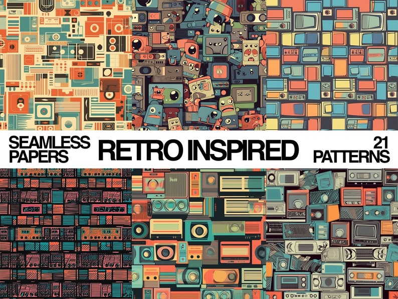 RETRO, Retro Cartoon Seamless Pattern, Vintage Design Retro Background ...