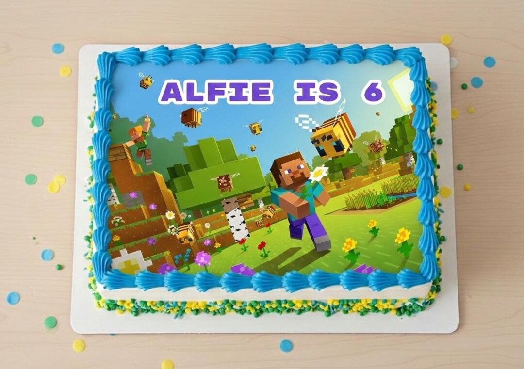 Personalised Edible Minecraft Inspired Icing Sheet Cake Wrap, Birthday ...