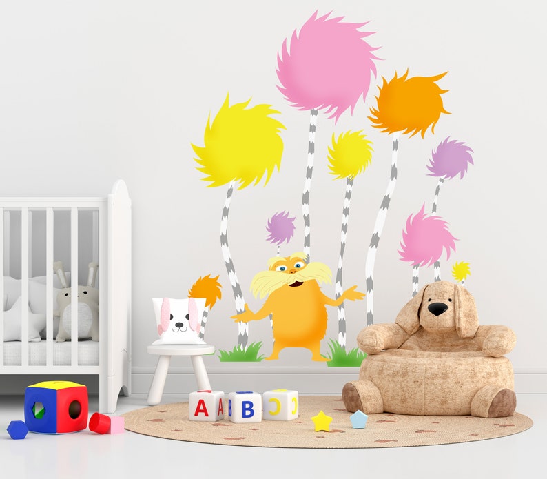 Dr Seuss Lorax Truffula Tree Wall Decal Wall Sticker Wallpaper for Kids ...