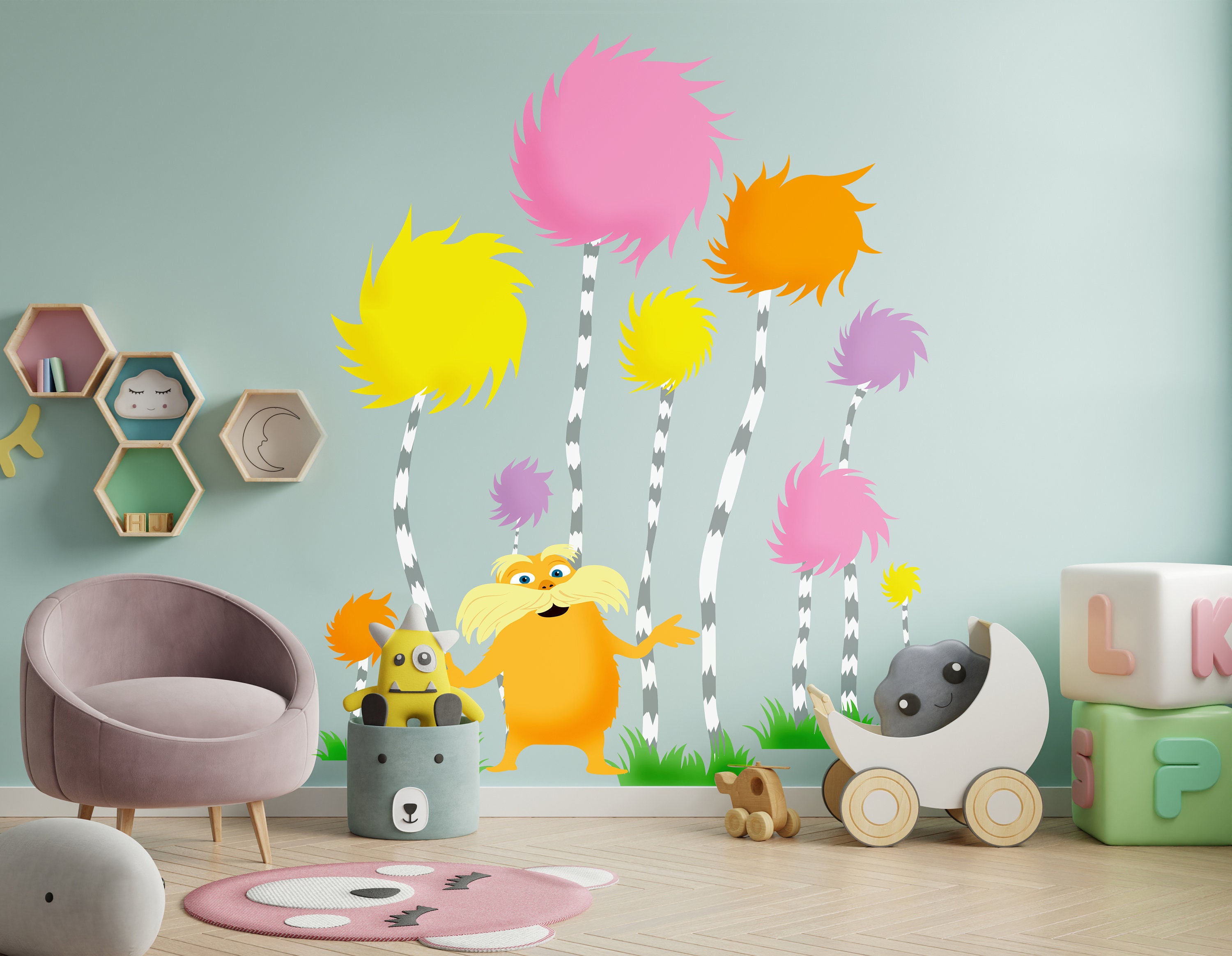 Dr Seuss Lorax Truffula Tree Wall Decal Wall Sticker Wallpaper for Kids ...