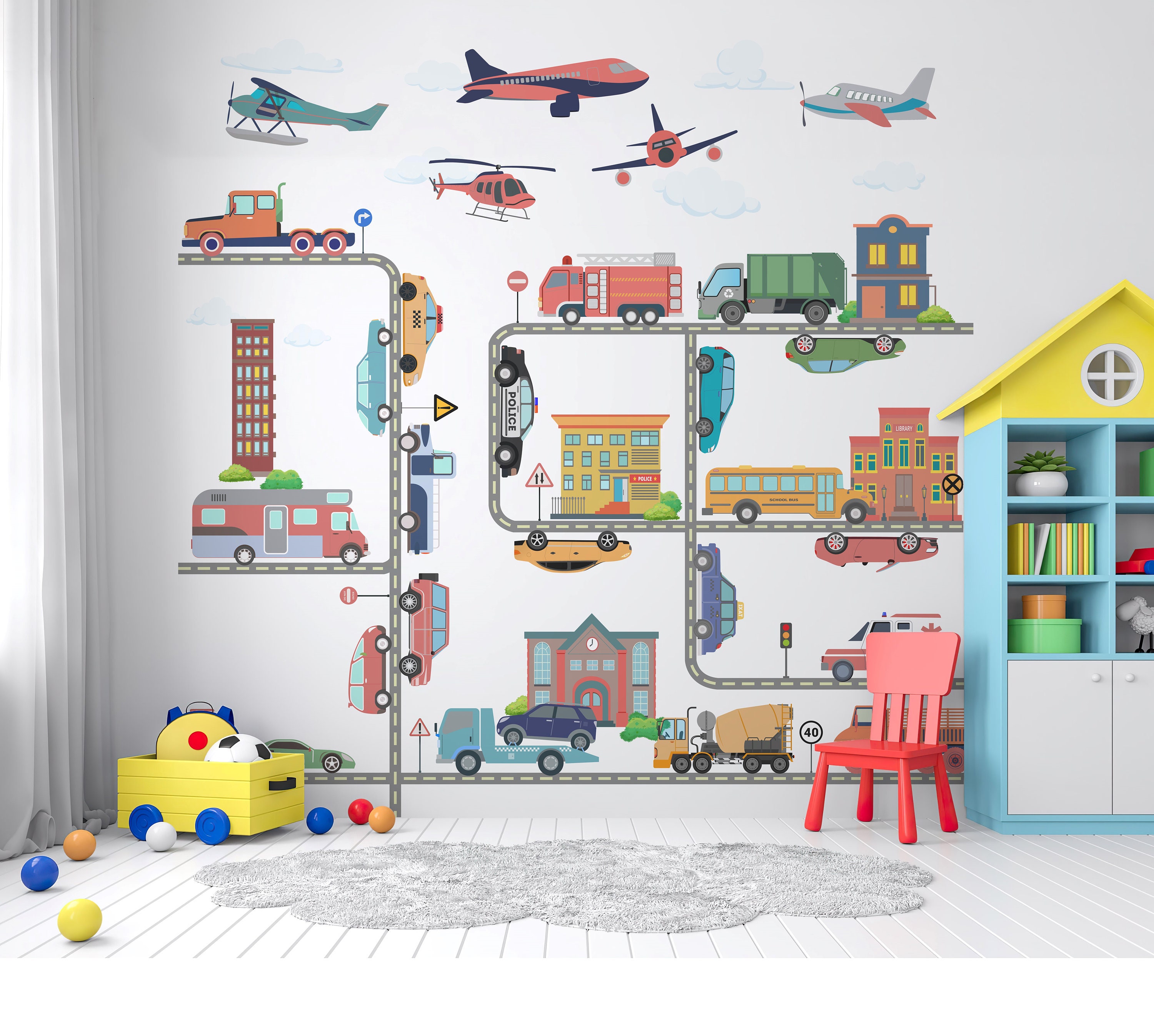 Removable Transportation Theme Wall Decals With Cars, Trucks, Planes ...