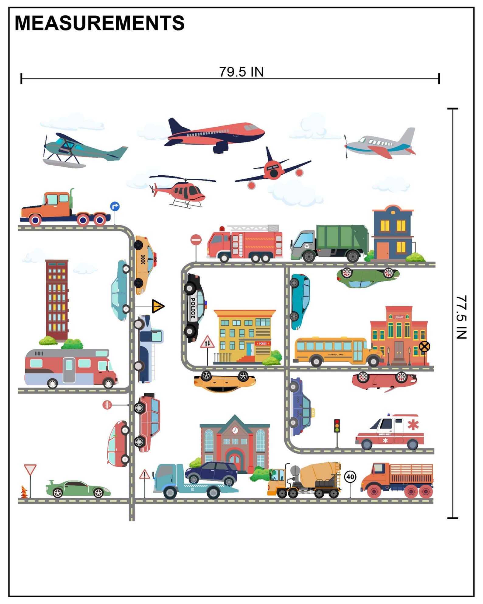 Removable Transportation Theme Wall Decals With Cars, Trucks, Planes ...