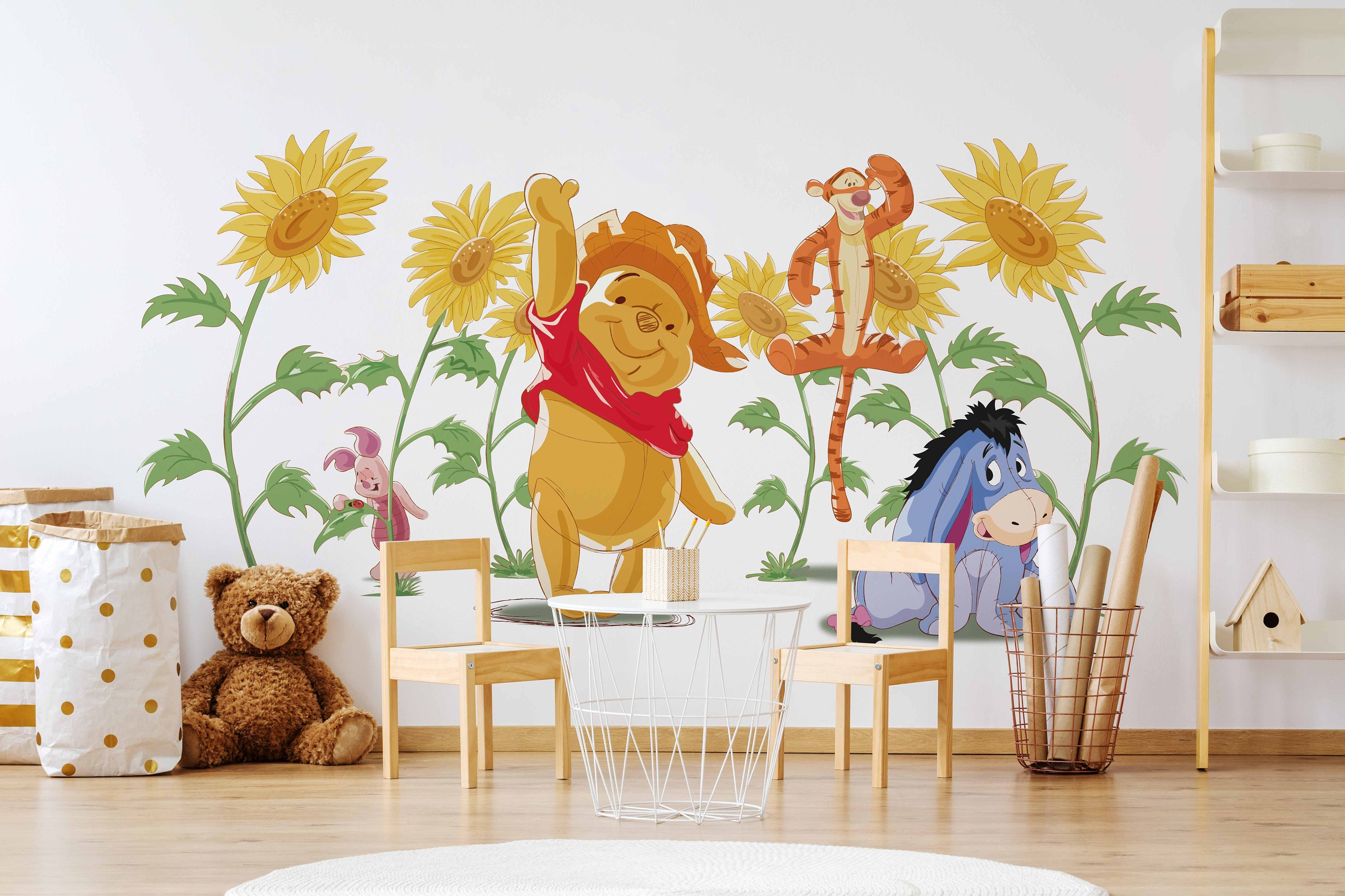 Removable Winnie the Pooh With Sunflower Wall Decal Sticker - Etsy