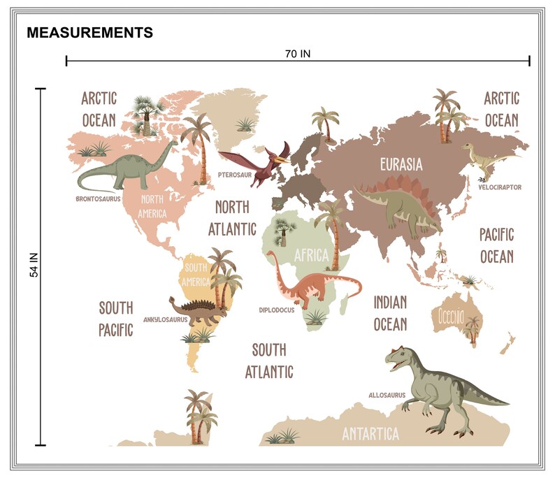 Dinosaurs World Map Kids Wall Decal Sticker Wallpaper - Etsy