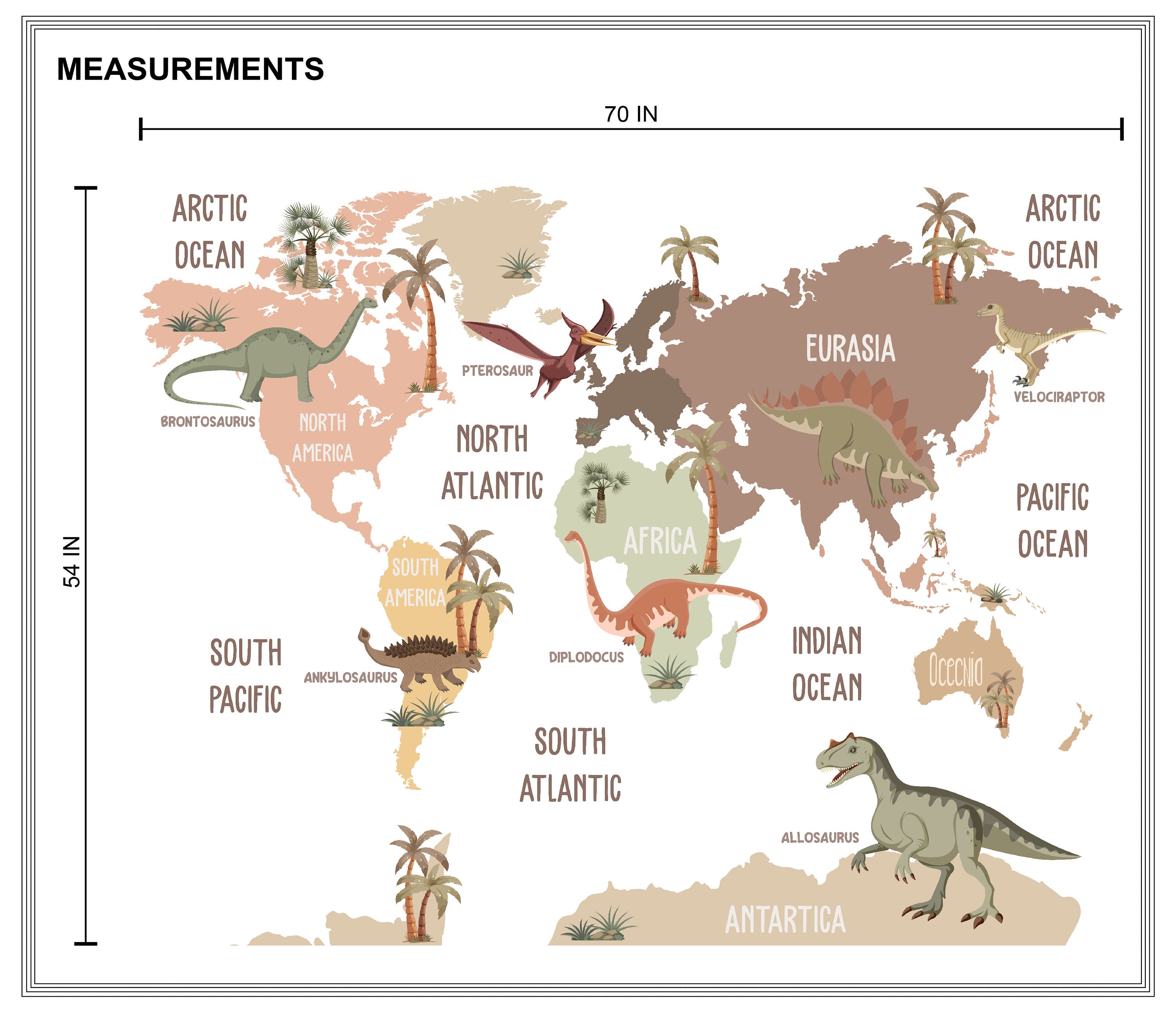 Dinosaurs World Map Kids Wall Decal Sticker Wallpaper - Etsy Australia