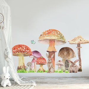 Removable Red Mushroom Wall Decal Rabbit Wall Sticker Art Wallpaper for ...