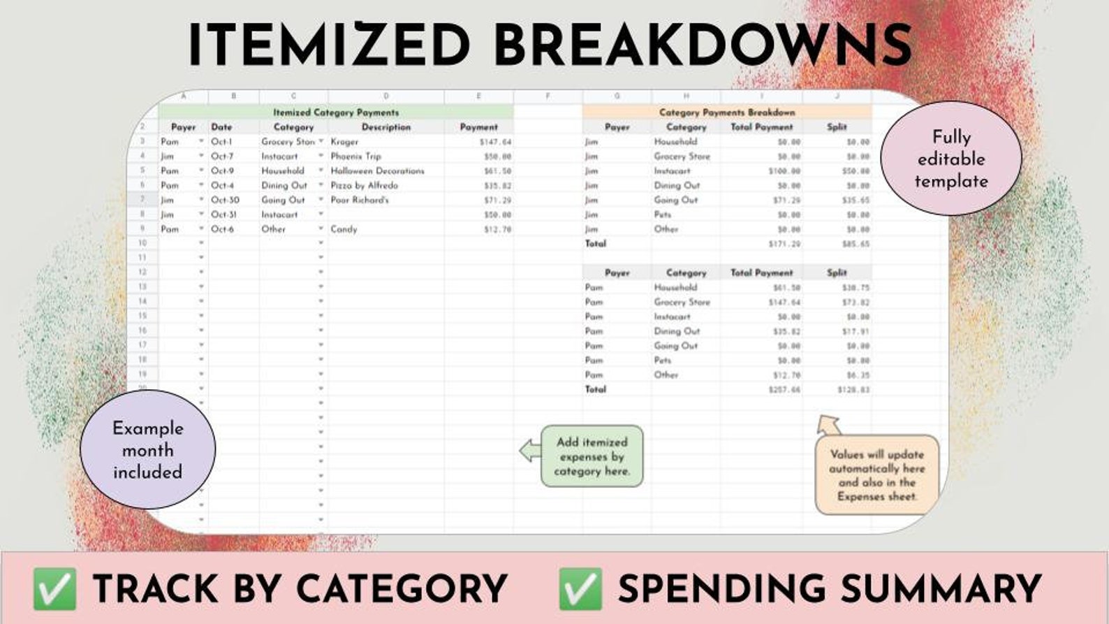 Monthly Split Budget Spreadsheet for Google Sheets Track Expenses and ...