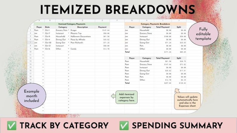 Monthly Split Budget Spreadsheet for Google Sheets Track Expenses and ...