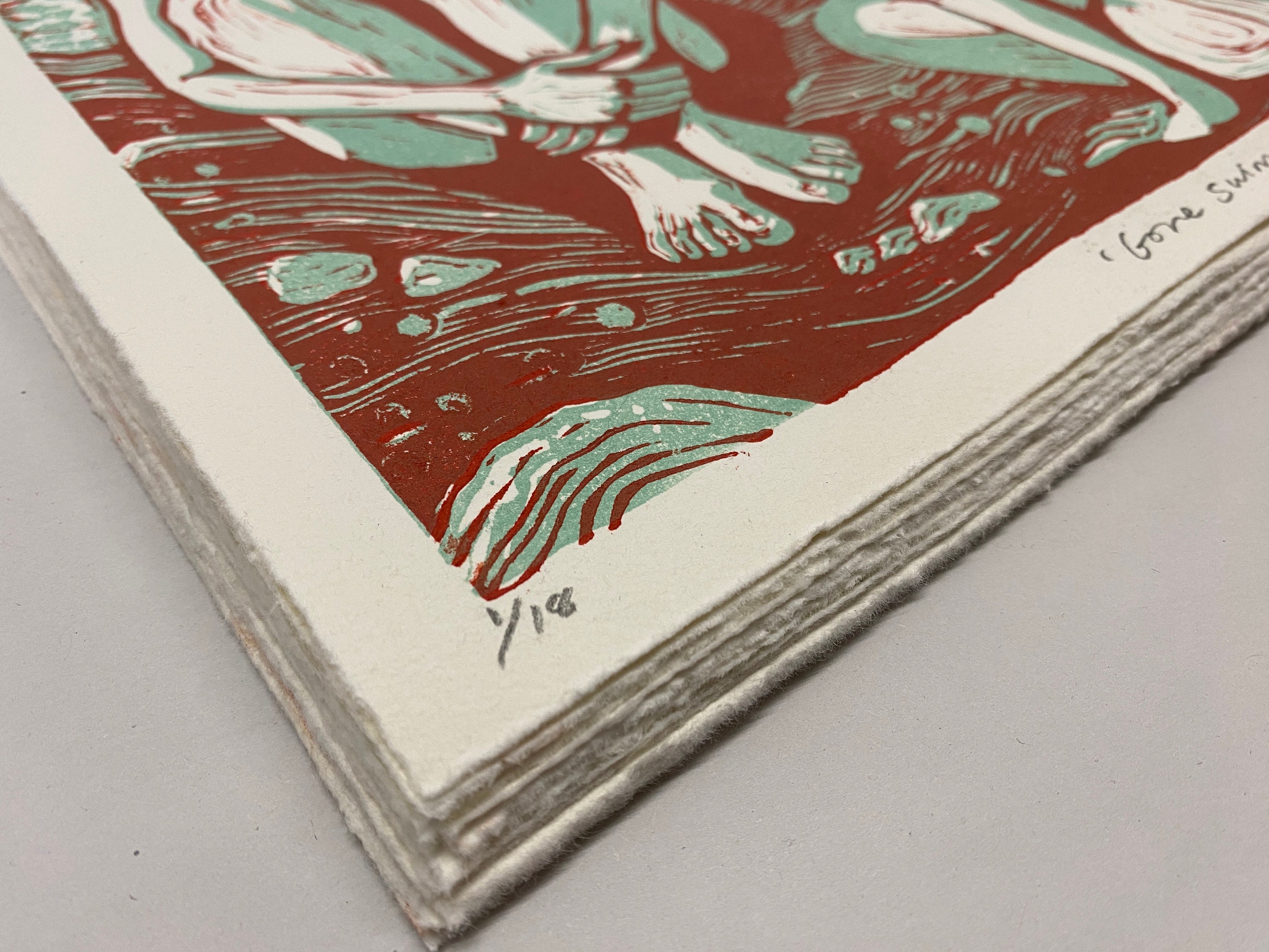 Limited Edition Reduction Lino Print 'gone Swimming' - Etsy