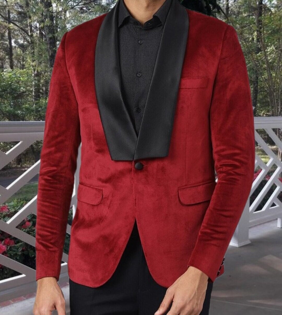 Men Red Velvet Tuxedo Jacket Blazer for Men One Button Shawl Lapel ...
