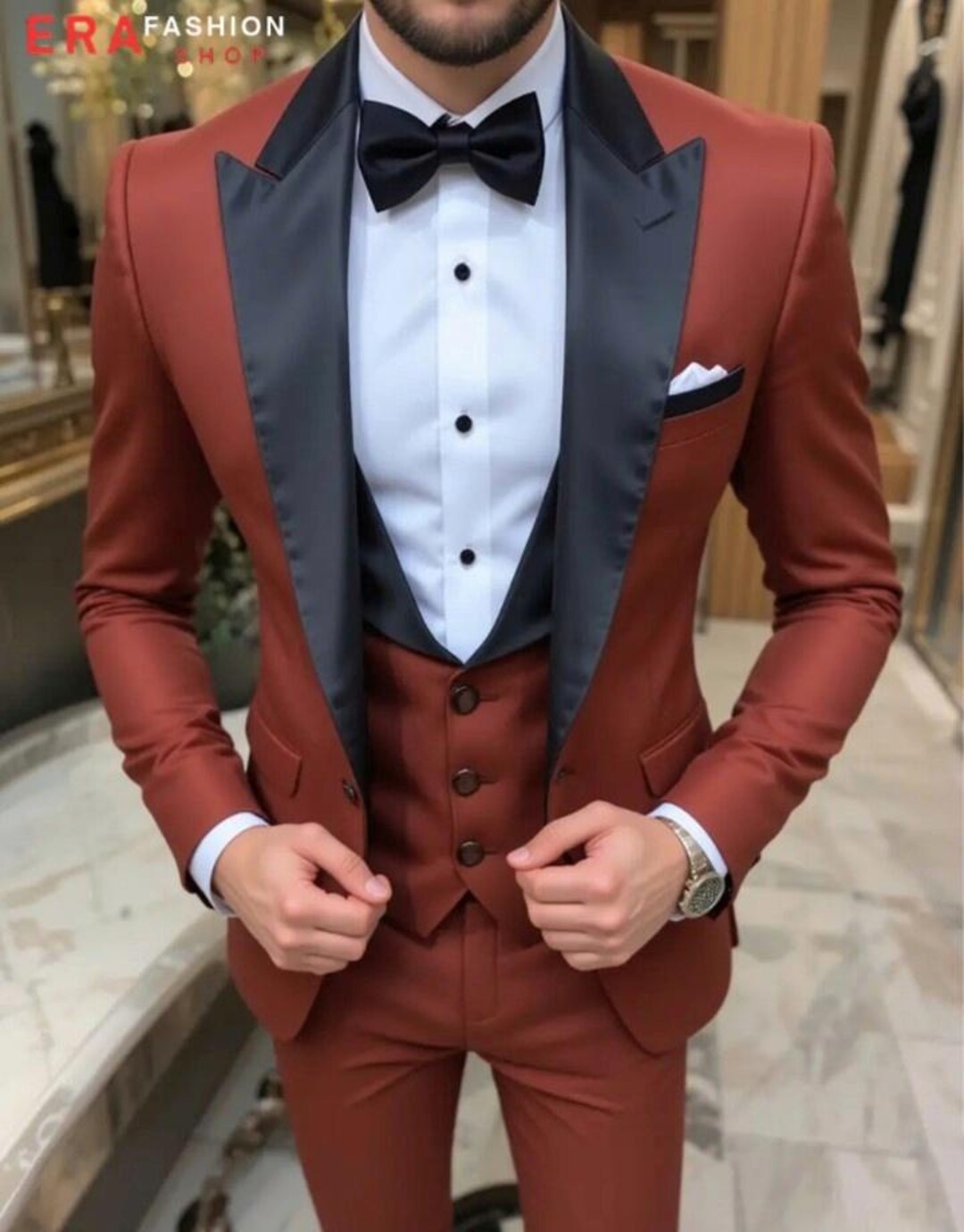Rust Tuxedo 3-piece Suit: Slim Fit Wedding Groom Attire - Etsy