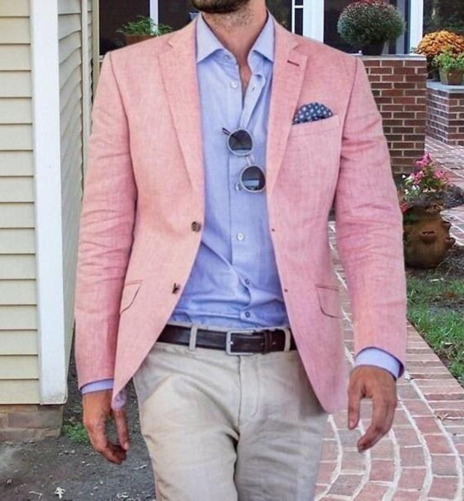 Men's Blazer Pink Linen Blazer for Men 2 Button Jacket for Men Tuxedo ...