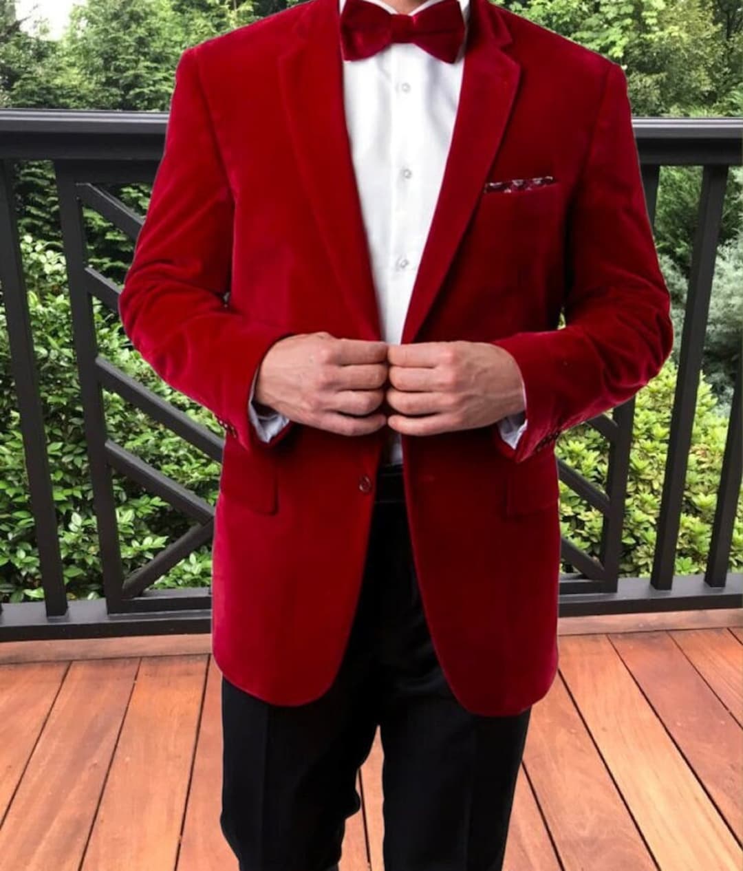 Men Red Velvet Blazer Men Tuxedo Jacket Christmas Wedding Groom Prom ...