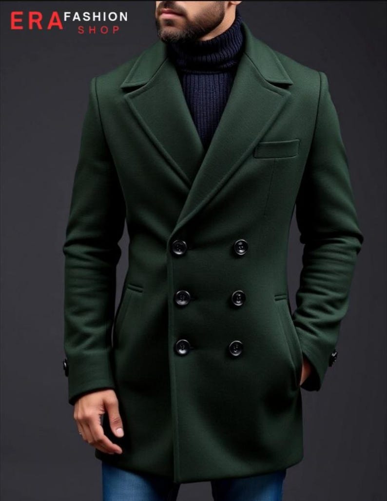 Dark Green Wool Double Breasted Coat - Formal Events and Winter Wedding ...