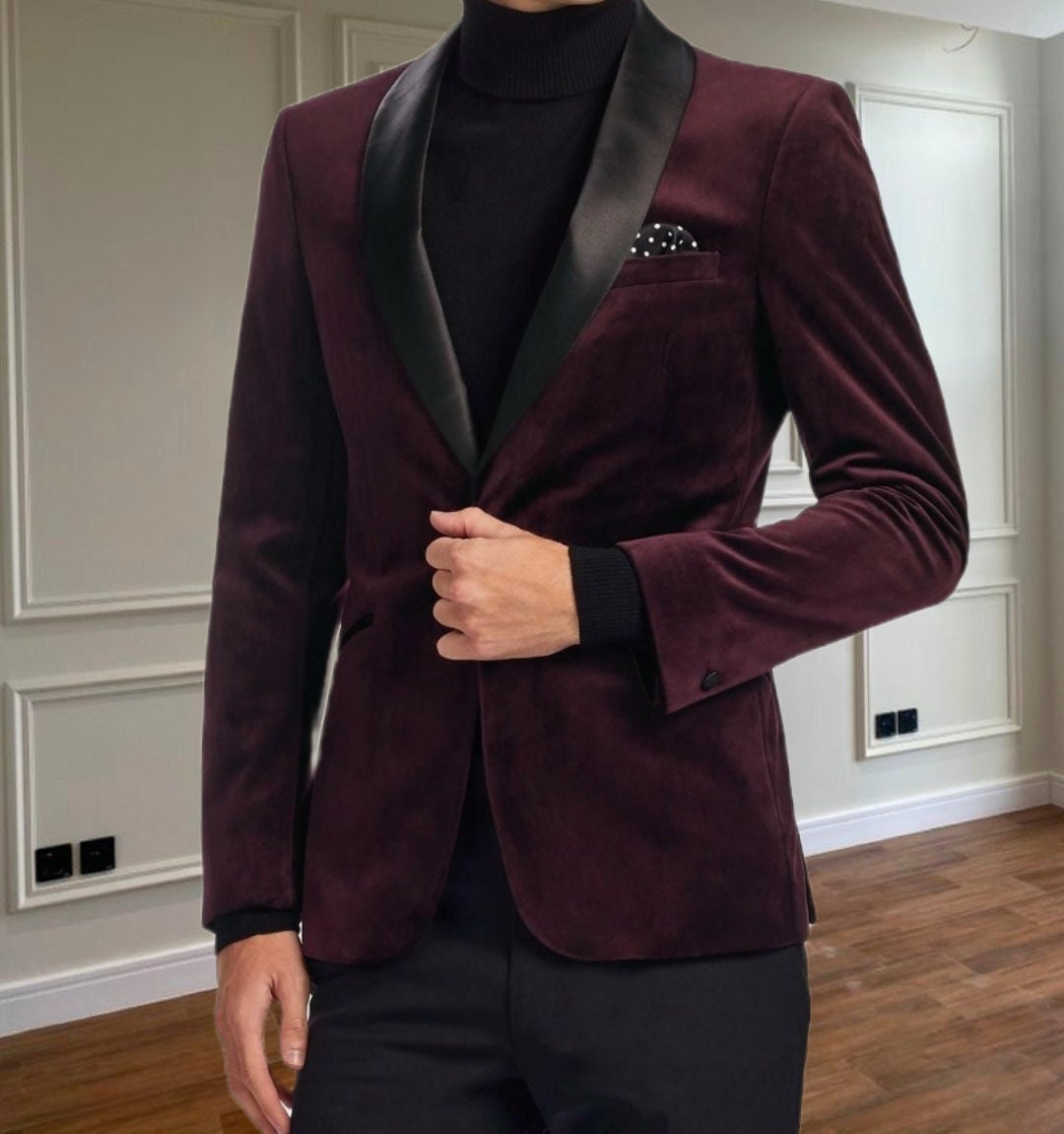 Men Burgundy Blazer Men Tuxedo Jacket One Button Shawl Lapel - Etsy