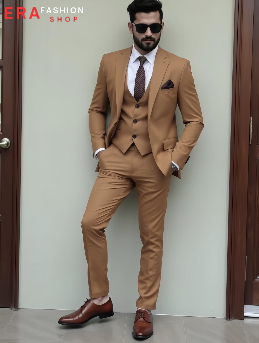 Men's Ten Brown Slim Fit 3 Piece Suit: Wedding, Formal Wear - Etsy