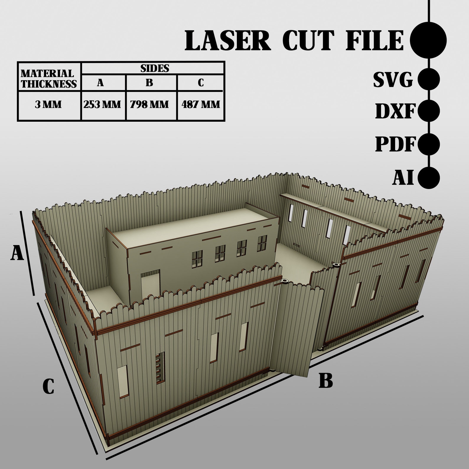 Frontier Fort Laser Cut File, Laser Cut Castle 3mm, Wild West Fort SVG ...