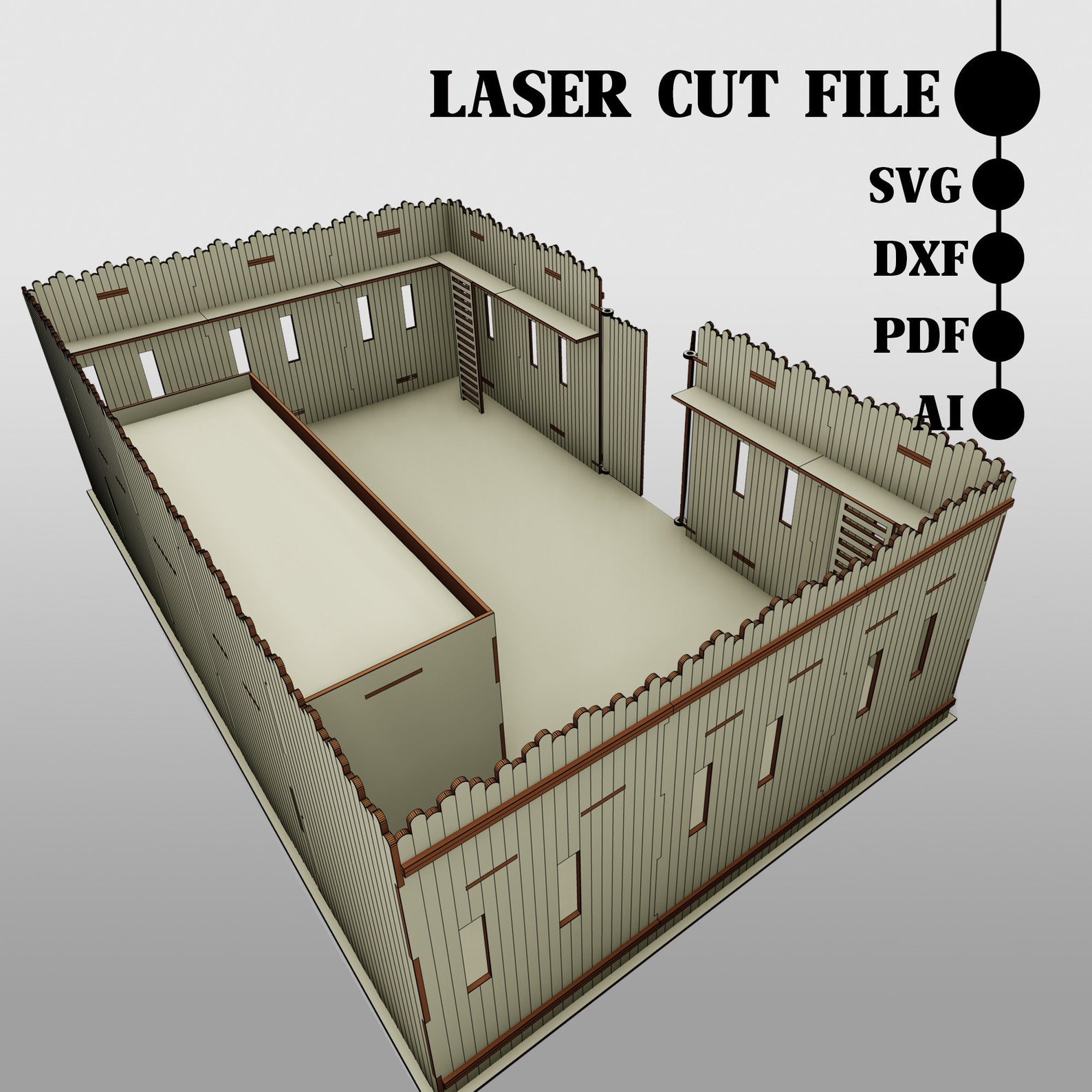 Frontier Fort Laser Cut File, Laser Cut Castle 3mm, Wild West Fort SVG ...