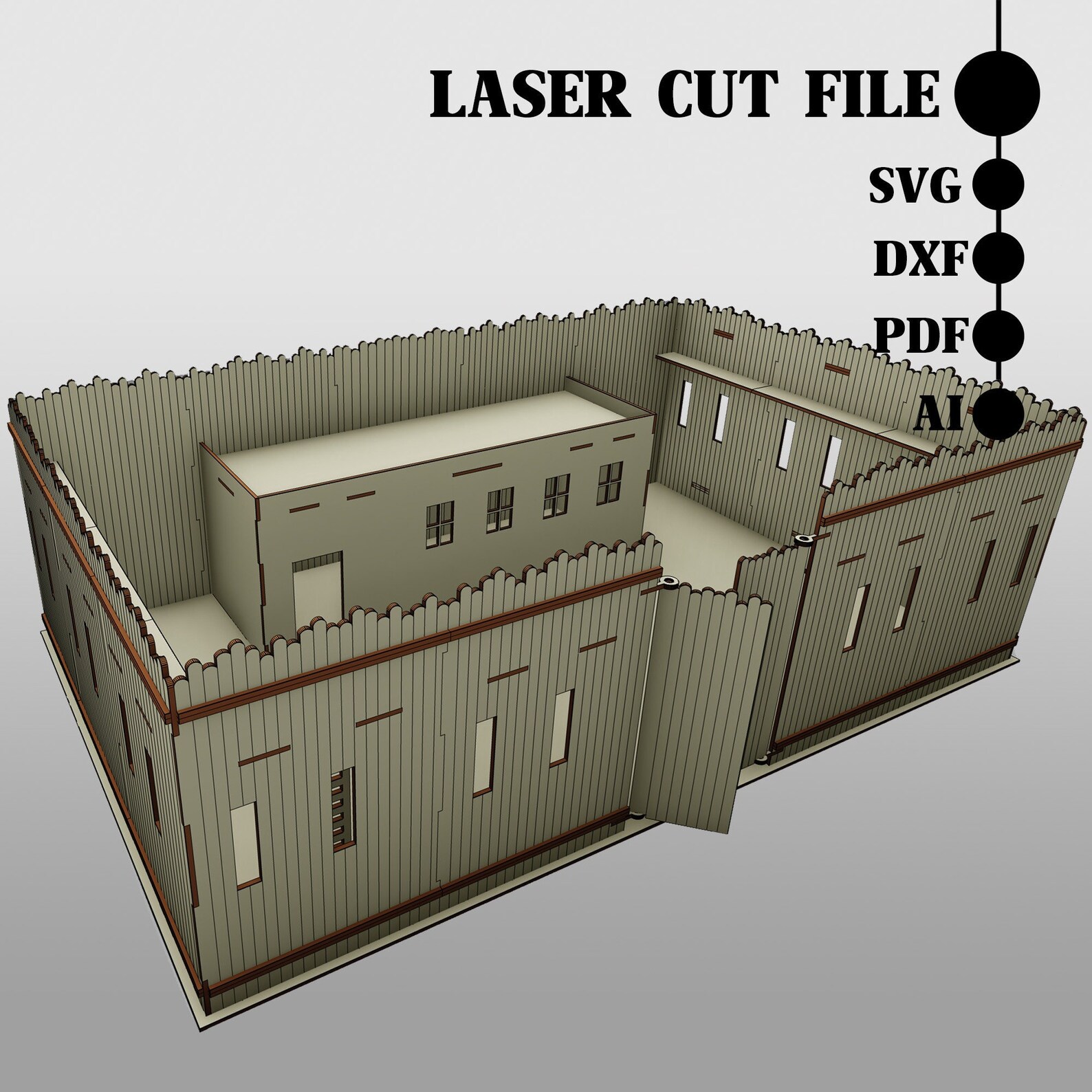 Frontier Fort Laser Cut File, Laser Cut Castle 3mm, Wild West Fort SVG ...