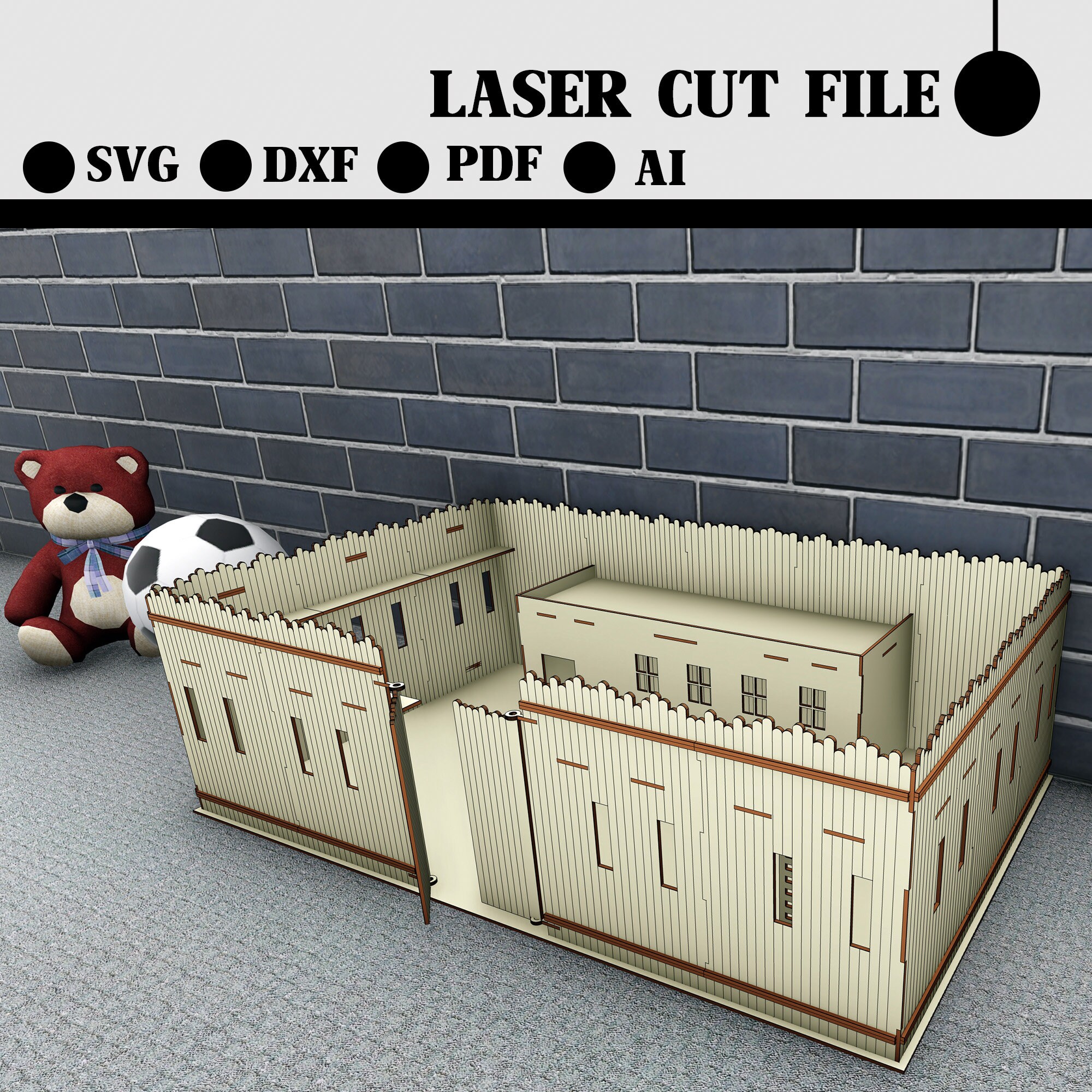 Frontier Fort Laser Cut File, Laser Cut Castle 3mm, Wild West Fort SVG ...