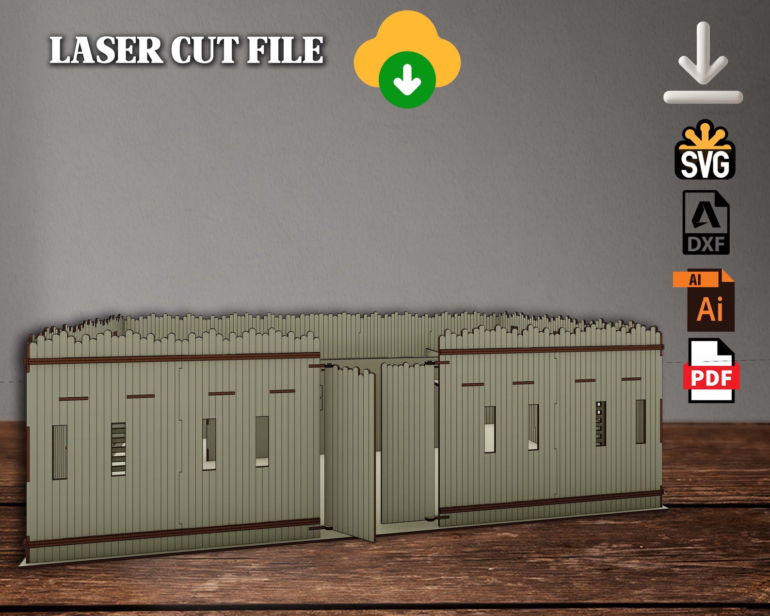 Frontier Fort Laser Cut File, Laser Cut Castle 3mm, Wild West Fort SVG ...