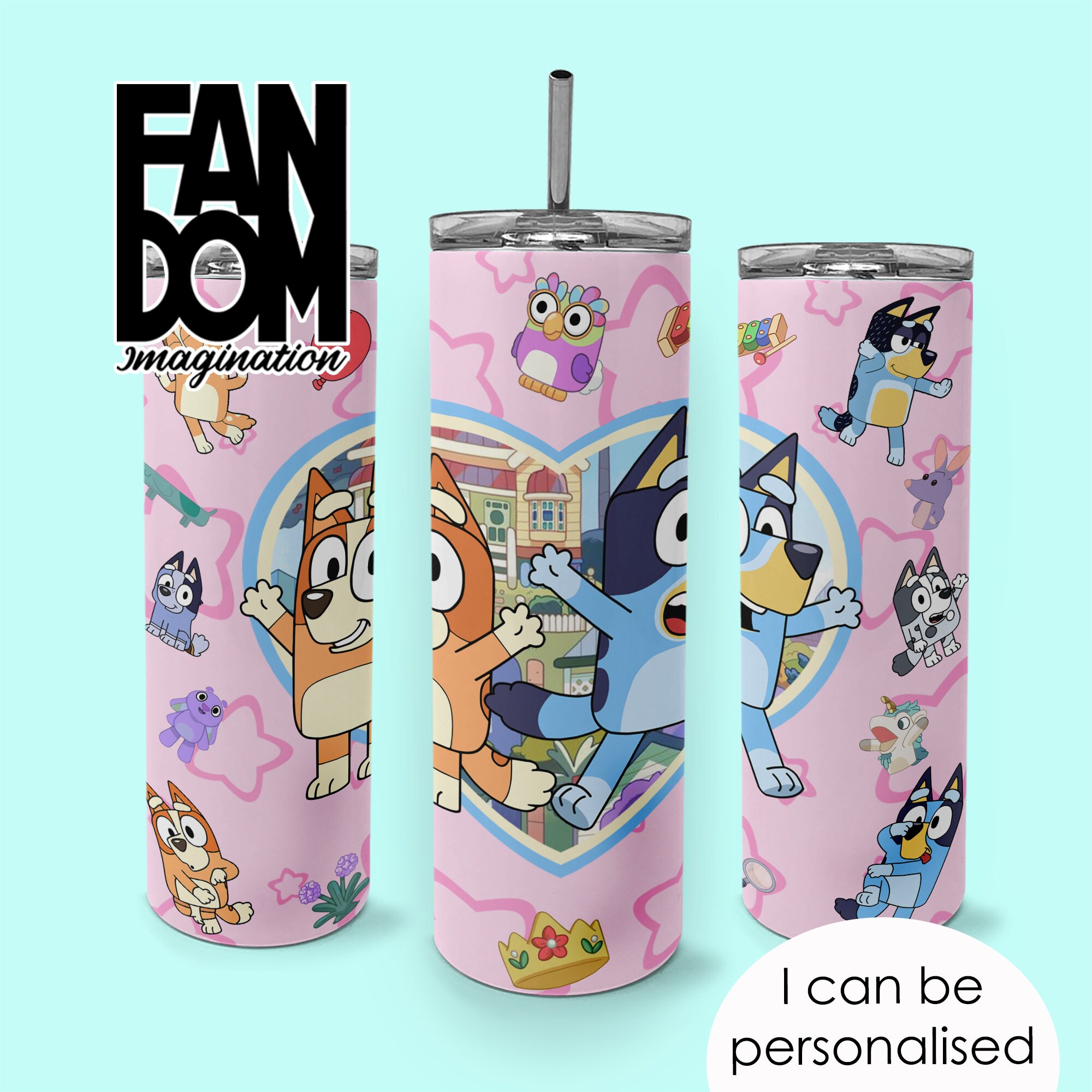 Bluey and Bingo Bluey Inspired 20oz Reusable Personalised Stainless ...