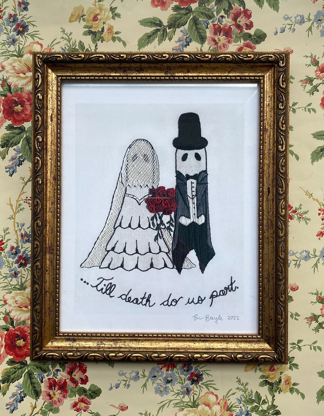 8x10 Embroidery Print - Cute Ghost Wedding Illustration - Dark Academia ...